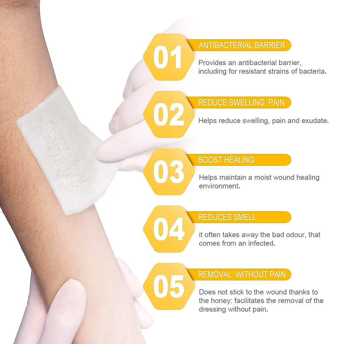 Honey Calcium Alginate Wound Dressing, Honey Would Dressing with Calcium 2"x 2" (10 Pack) Hospital Grade Honey Patches for Faster Wound Care, Minor Burns Cuts - Latex Free