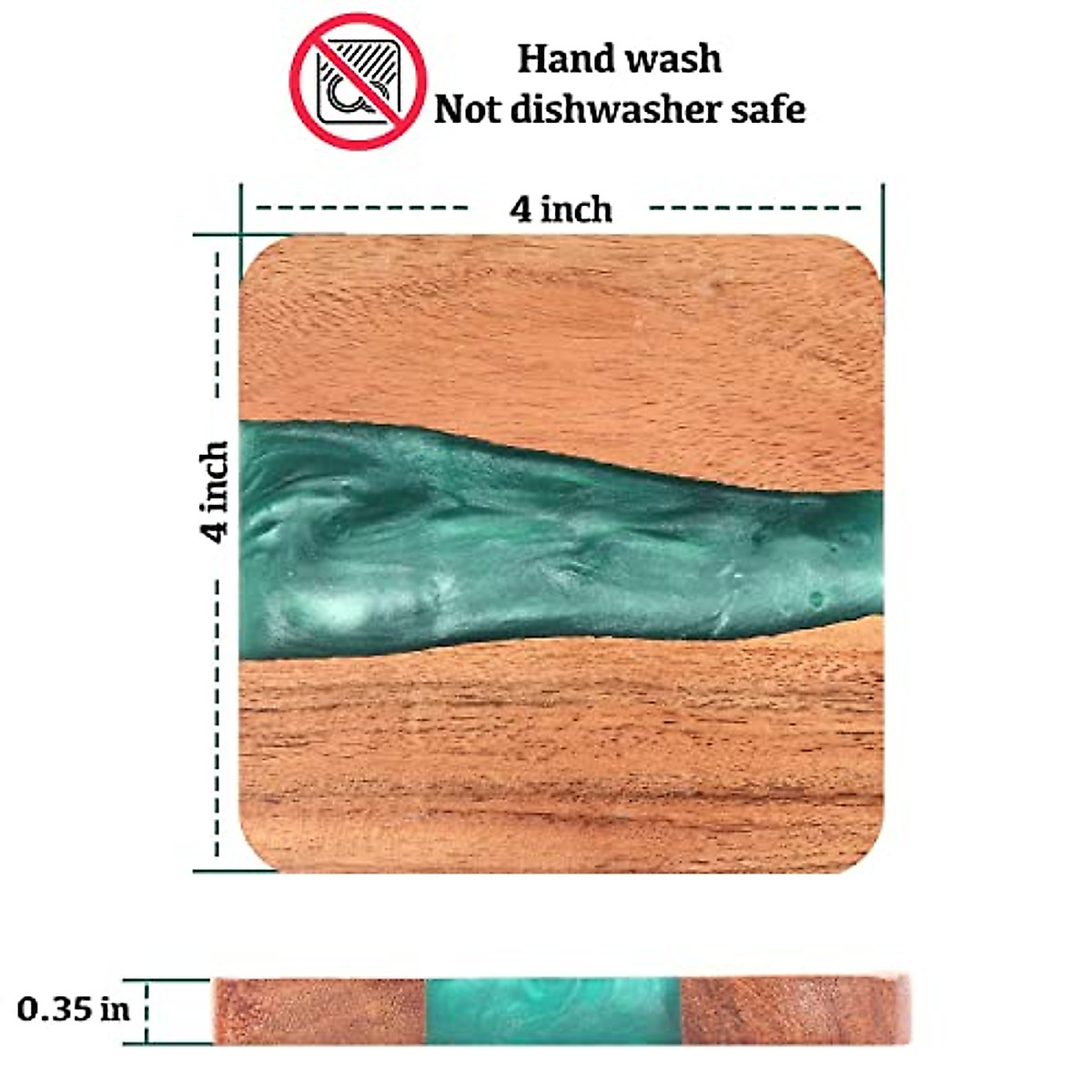 Wood and Resin Coasters Set of 4 with Holder for Wooden Table, Handmade Acacia Wood and Epoxy Resin Coaster Set, Protect Tables, Non-Absorbent and Easy to Clean, for Home, Office, or Bar