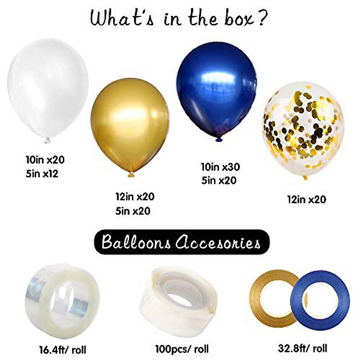 RUBFAC Navy Blue Gold Balloon Garland Arch Kit 146pcs Royal Blue Gold White Balloons for Graduation Birthday Party Baby Shower Decoration