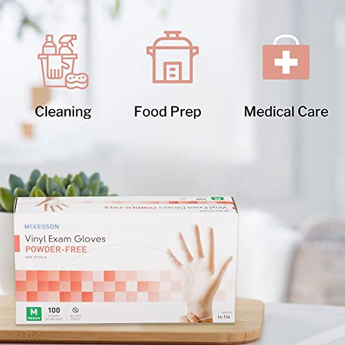 McKesson Vinyl Exam Gloves, Non-Sterile, Powder-Free, Medium, 100 Count, 1 Box