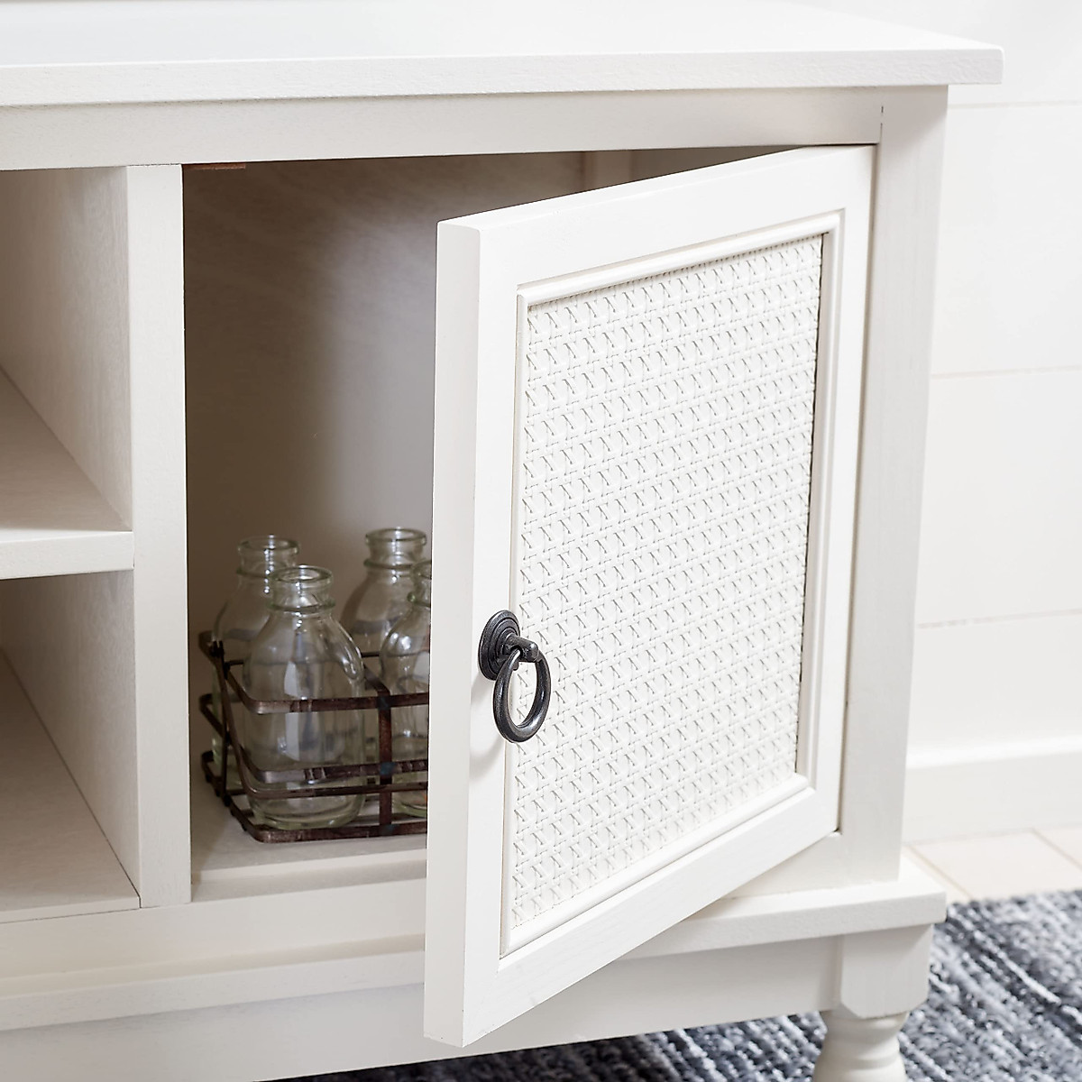 SAFAVIEH Home Collection Haines White 2-Door 1-Shelf Entertainment Media Stand up to 55" Flatscreen TV