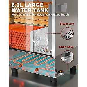WantJoin Hot Dog Steamer - 2 Tiers Electric Hot Dog Steamer with Bun Warmer 27 L/24.52 QT, Visuable Glass Slide Doors Suit for 175 Hot Dogs and 40 Buns