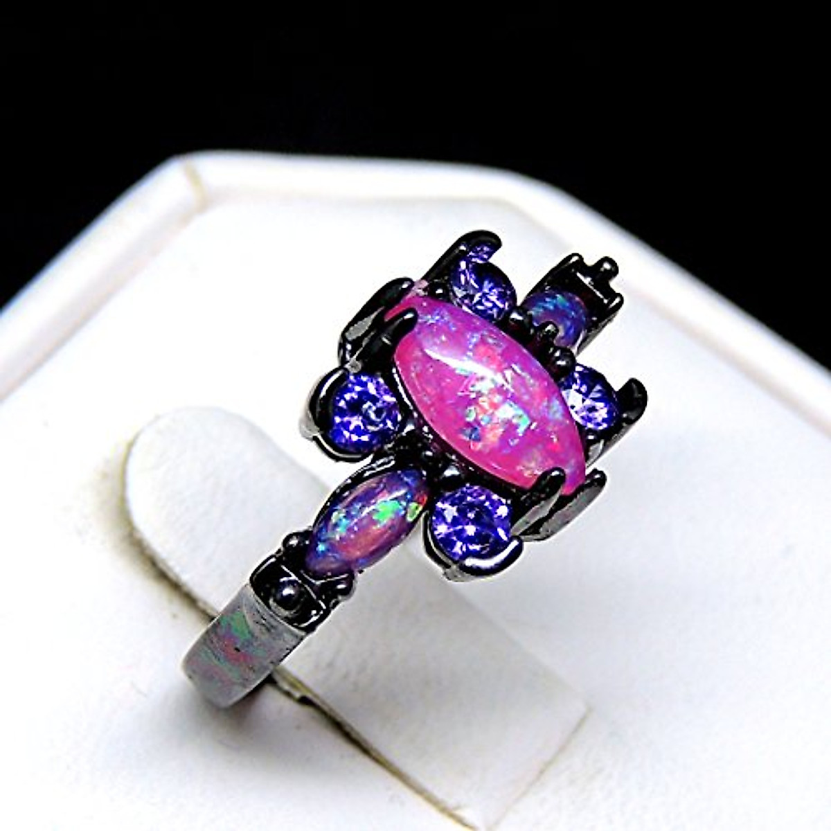 Logan Butterfly Ring for Women by Ginger Lyne | Pink Simulated Fire Opal Purple CZ Promise Ring for Her