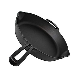 Mirro MIR-19053 12" Pre-Seasoned Ready to Use Round Cast Iron Skillet with Helper Handle, Black
