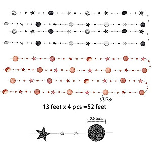 Glitter Rose Gold Black Circle Dot Garland Twinkle Little Star Party Decoration Hanging Banner Backdrop Decor Wedding/Birthday/Bday/Prom/Anniversary/Engagement/Hen Party/Bachelorette Party Supplies