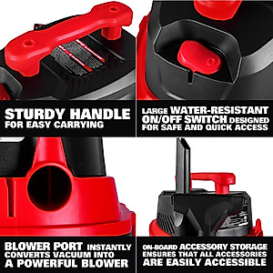 ECOMAX Small Shop Vacuum Wet/Dry 3 Gallon, 3 Peak HP, Small Shop Wet Dry Vac, 3-in-1 Mini Shop Vacuum with Blower Function, with Air Flow 80CFM, for Home, Car Detailing, Workshop, EM18910P-3
