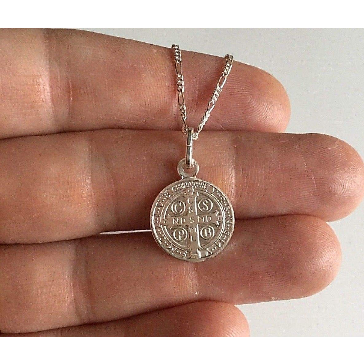 925 STERLING SILVER SAINT BENEDICT NECKLACE 18" LONG 24X15mm / 925 PLATA ESTERLINA CADENA DE SAN BENITO 18" LARGO