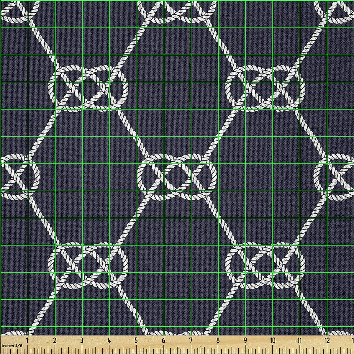 Ambesonne Navy Blue Fabric by The Yard, Navy Inspired Sailor Knot Pattern Illustration Nautical Abstract Design, Microfiber Fabric for Arts and Crafts Textiles & Decor, 1 Yard, Dark Blue Cream