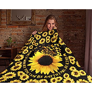 WIBUE Sunflower Blanket 50"x40" with 2 Sunflower Pillow Covers 18"x18",Decorative Fleece Throw Blanket 3 Piece Set,Fuzzy Soft Cozy Warm Lightweight Blanket for Sofa,Couch,Bed,Travel,Camping