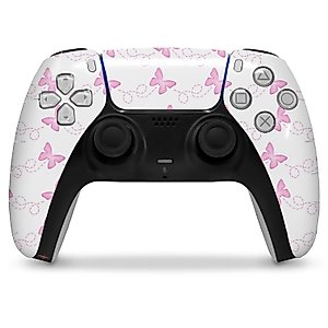 WraptorSkinz Skin Wrap compatible with Sony PS5 DualSense Controller Pastel Butterflies Pink on White (CONTROLLER NOT INCLUDED)
