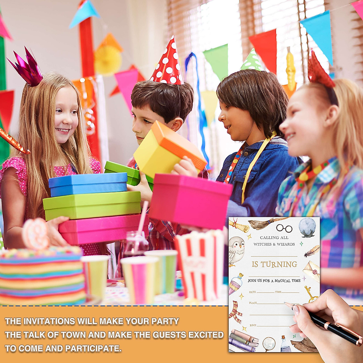 Chuxvon Magical Wizard Birthday Party Invitations, Retro Birthday Invitation, Double-Sided Fill In Invites, Magical School Birthday Party Decorations, 20 Cards With 20 Envelopes(D10)