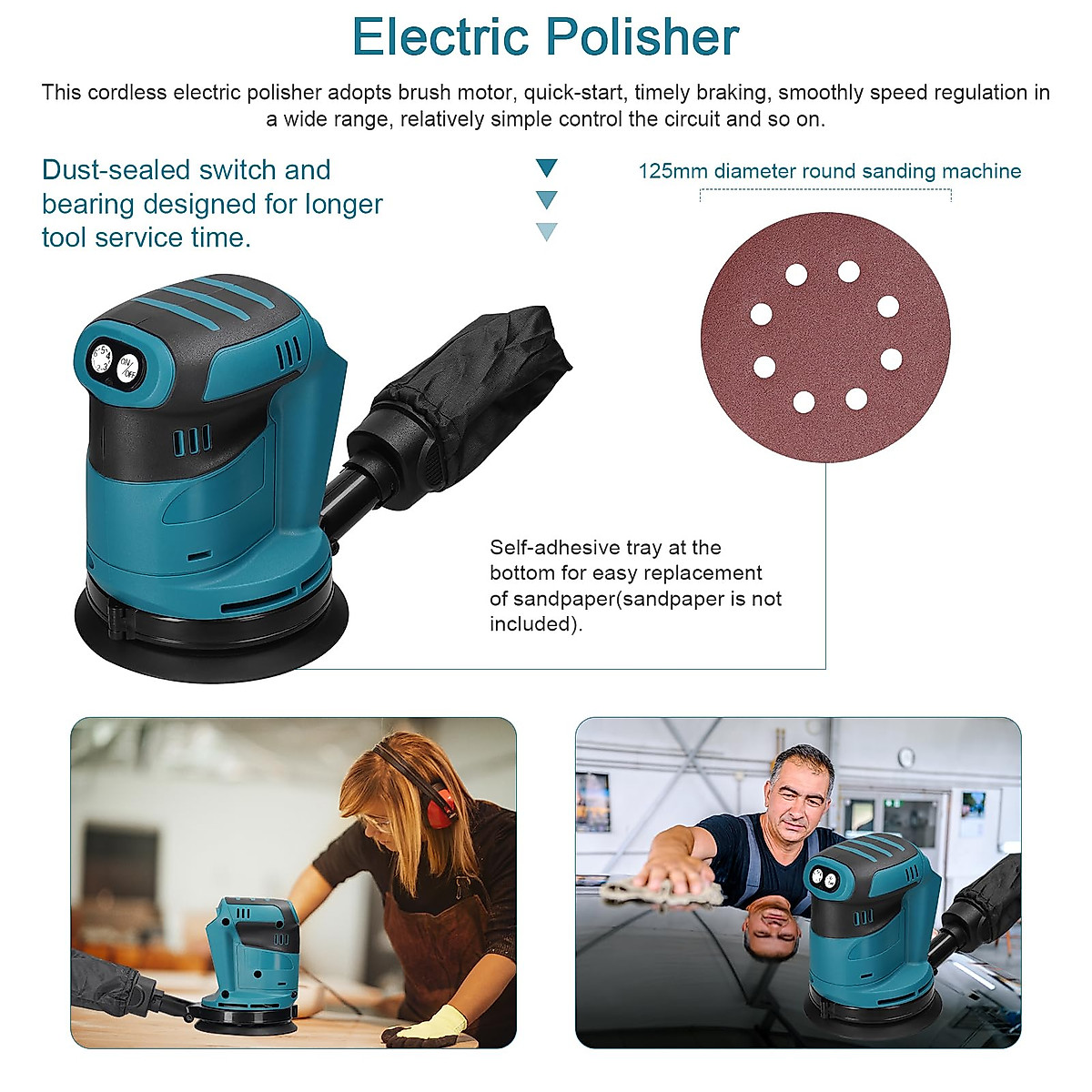 Random Orbit Sander, Weytoll 5'' Brushless Random Orbit Sander, Cordless Orbital Sander, Storage Bag, max. 24000RPM, 6 Speed variable Orbital Sander, Tool Only