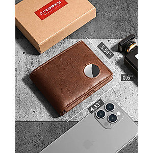 Mens Wallet With AirTag Holder, Bifold Leather RFID Blocking 2 ID Windows 12 Card Holders, Gift Box and Screen Protector Included, AirTag Not Included