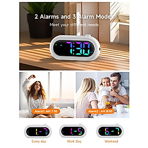 OCUBE Digital Alarm Clocks for Bedrooms with Wake Up Light,Colorful Bedside Clock Mains Powered with Night Light,Dual Alarms,100dB Super Loud,USB Charger,Snooze for Teens Kids Boys Girls Seniors