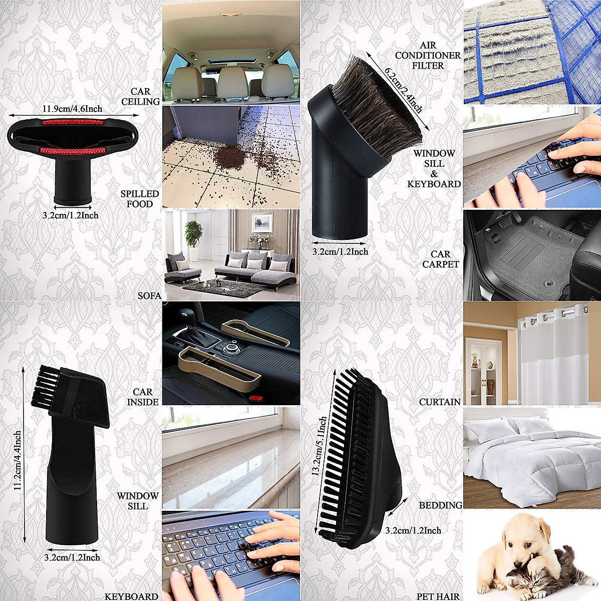 Household Cleaning Kit Vacuum Cleaner Accessories & Air Driven Pet Upholstery Turbo Brush Vacuums Nozzle Tool Pet Attachment Swivel Head with 35mm to 32mm Vacuum Attachment Adapter for Shark Miele