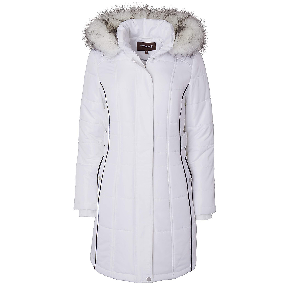 Women's Long Down Alternative Puffer Coat Detachable Plush Lined Fur Trim Hood - White (2X)