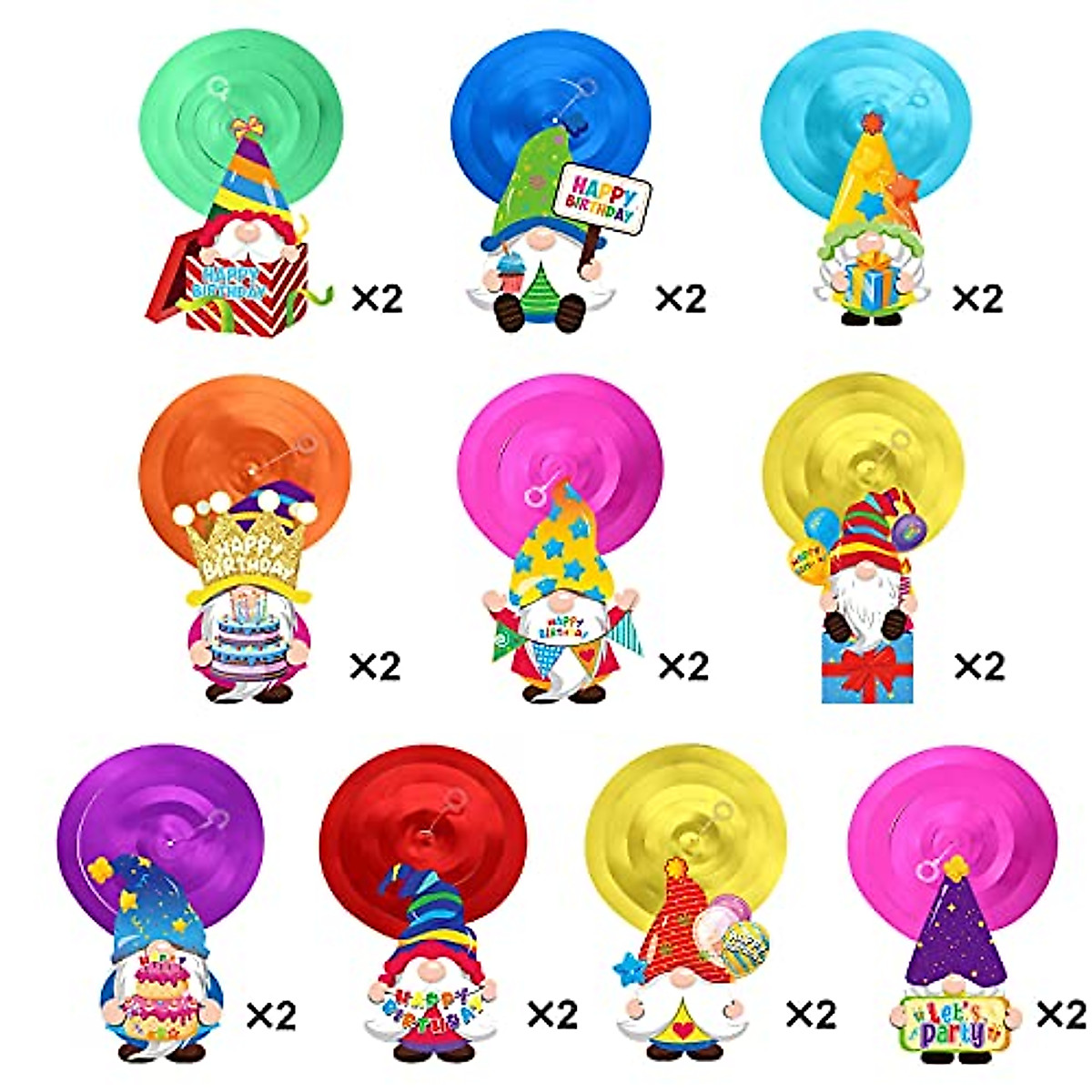 30 Pieces Happy Birthday Swirls Decorations Gnomes Birthday Hanging Swirl Gnomes Hanging Swirls Ceiling Birthday Hanging Swirls Streamers for Birthday Party Decorations Supplies Ornaments, 10 Patterns