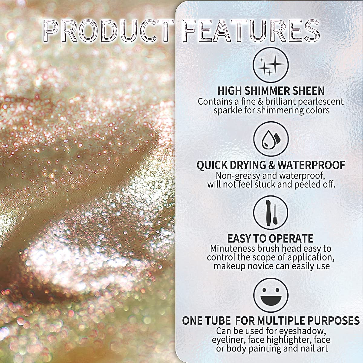 Catkin Liquid Glitter Eyeshadow, High Pigmented Multi-Dimensional Finish with One-swipe Metallic Coverage, Long Lasting and Luminous Shimmer Eyeliner Makeup 1.7 Grams (C02 Gloden Champagne)