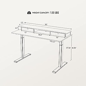 BANTI Electric Standing Desk with Double Drawers, 48x24 Inches Adjustable Height Stand Up Desk, Sit Stand Home Office Desk with Storage Shelf, Rustic Brown Top/Black Frame