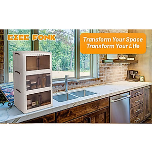 Ezeefonk 45Qt 3 Pack Stackable Foldable Plastic Storage Bins with Lids and Wheels, Plastic Storage Bins Organizer Versatile Organizers for Home and Office, Perfect for Bedroom, Living Room, Kitchen.