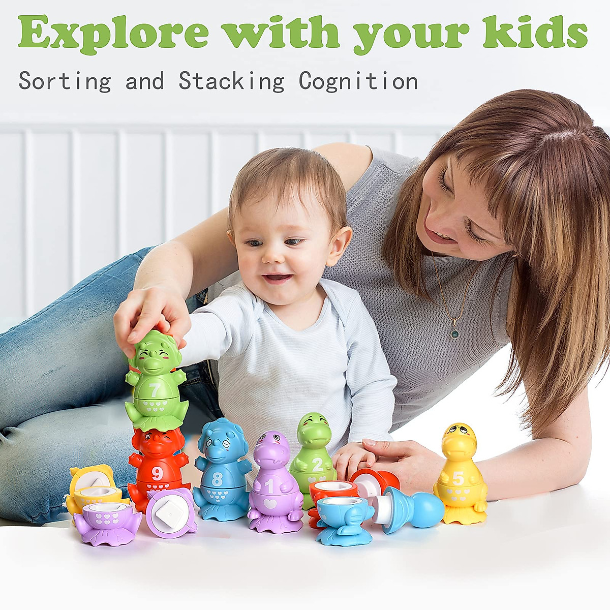 Stacking Dinosaur Toys for Kids 3-5, Stacking Blocks Toys for 2-7 Year Old Boys Girls, Educational Stacking Toys Gifts for Toddlers Age 2-4 Christmas Birthday Gifts, Dinosaur Toys for 2 Year Old Boy