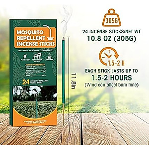 Mosquito Repellent Incense Sticks Outdoor Patio, 24pcs Citronella Incense Sticks, Deet Free Natural Organic Mosquito Barrier Mosquito Repellent Killer for Patio, Camping, Fishing