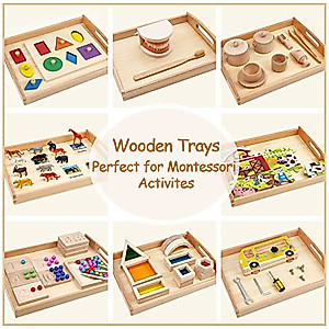 Montessori Wooden Trays with Handles, 3 Pack Small Medium Big Quality Wood Tray for Toddlers and Kids Montessori Activities, Trays to Store Toys and Educational Aids at Home Kindergarten (Beech)