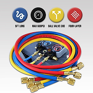 Lichamp AC R1234YF R134A Gauge Set, Automotive Manifold Gauge Compatible with R1234YF R134A and R404A Refrigerants, Works on Car Freon Charging and Evacuation