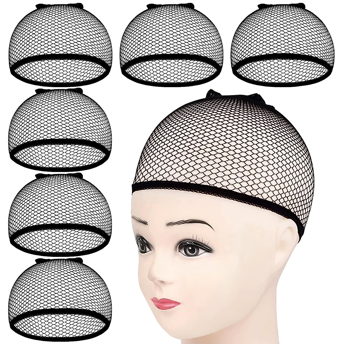 MORGLES 6PCS Wig Cap Non Slip, Black Mesh Net Wig Caps for Women Men, Kids, Weaving Hair Net Close End Fishnet