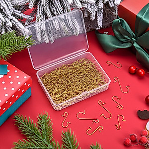 Hotop 200 Pcs Christmas Ornament Hooks Gold Operation Christmas Ornament Hangers Christmas Tree Hooks Metal Wire Hooks with Storage Box for Hanging Christmas Tree Decoration, 1.18'', 1.57''