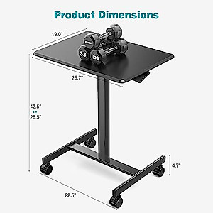 edx Small Standing Desk Mobile Standing Desk Adjustable Height, Mobile Portable Rolling Laptop Desk on Wheels Small Adjustable Desk for Home Office