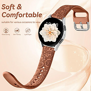 Odbeai Compatible with Samsung Watch Bands, Floral Engraved Bands Compatible with Galaxy Watch 6 Band, Soft Silicone Breathable Waterproof Cute Strap for Galaxy Watch 7/4/5/5 Pro/4 6 Classic/Active 2