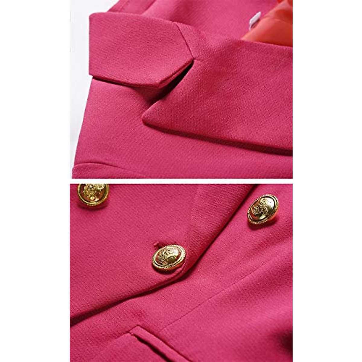 chouyatou Women's Vintage Double Breasted Slim Fit Dress Suit Blazer Jacket (Large, Hot Pink)