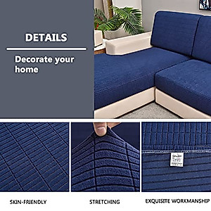 IMYOGI High Stretch Sofa Covers Sofa Cushion Covers, 1 2 3 4 Seaters L Shaped Couch Seat Slipcover, Furniture Protector Non Slip with Elastic Band for Living Room-Blue-4 Seater