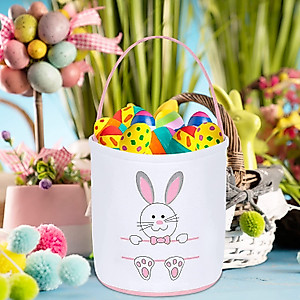 6 Pack Easter Egg Hunt Basket for Kids Bunny Canvas Tote Gifts Bags Eggs Candy & Gifts Carry Bucket Easter Baskets Bunny Bags Canvas Rabbit Fluffy Tail Basket Buckets Easter Egg Hunt Party Decorations