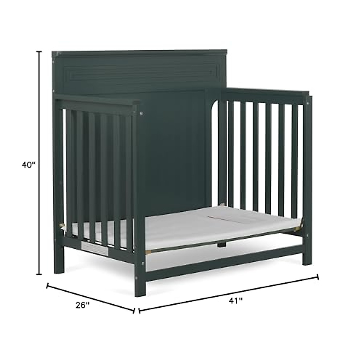 Dream On Me Harbor Full Panel 4-in-1 Convertible Mini Crib in Olive, Water-Based Paint Finish, JPMA Certified, 3-Position Mattress Height Setting, Made of Solid Pinewood