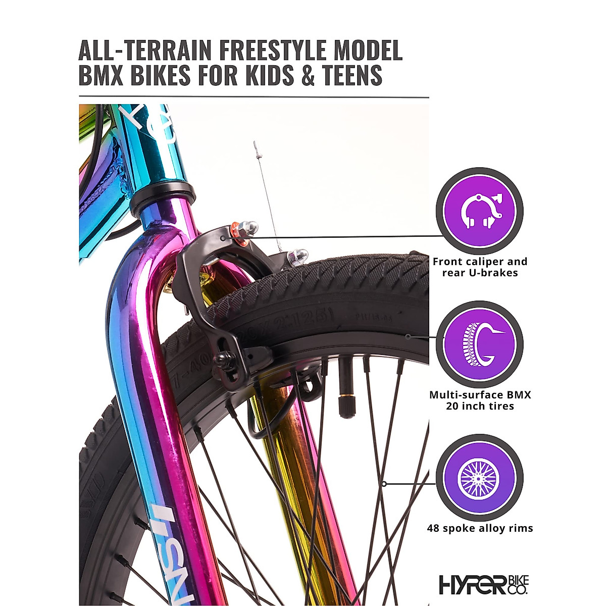 Hyper BMX Bike 20 Inch, Single Speed, Front and Rear Sprockets, Steel BMX Frame. 360 Handlebar Rotation. Park Ready Bicycle for Kids. Jet Fuel Finish