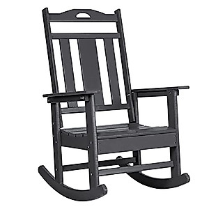 LOENIY Outdoor Rocking Chair All Weather Resistant Rocking Chair with High Backrest Patio Rocking Chair Outside Rocker (1, Black)