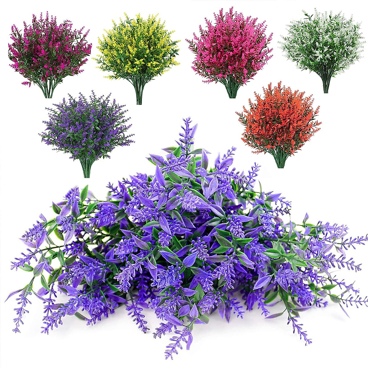 SAYW Artificial Flowers 10 Bundles Artificial Lavender Fake Flowers, Lifelike UV Resistant No Fade Faux Plastic Plants for Indoor Outdoor Home Office Garden Wedding Decorations(Purple)