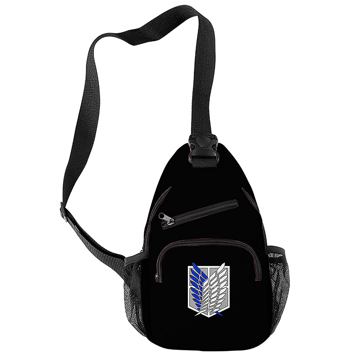 HANDAFA Unisex Attack Titan Sling Backpack Anime Single Shoulder Bag Logo Print Manga Daypack(Black)