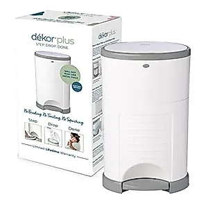 Dekor Plus Hands-Free Diaper Pail | White | Easiest to Use | Just Step – Drop – Done | Doesn’t Absorb Odors | 20 Second Bag Change | Most Economical Refill System |Great for Cloth Diapers