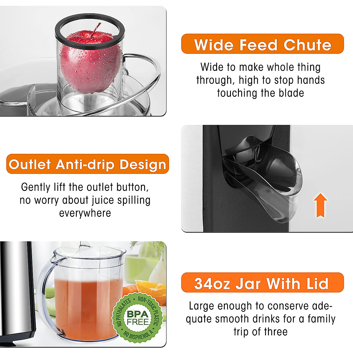 1000W 5 Speeds LCD Screen Centrifugal Juicer Machines Vegetable and Fruit, Regenerate Juice Extractor with Big 3" Wide Mouth, Anti-drip Compact Juice Maker, Easy Clean, High Juice Yield, BPA Free