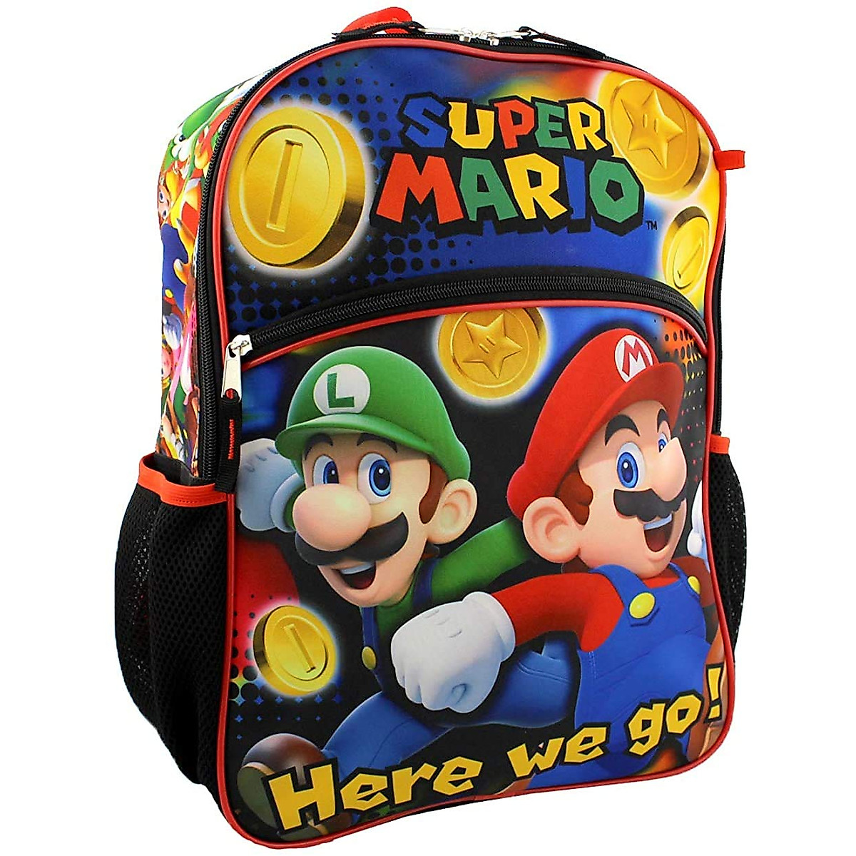 Super Mario Boys Girls 5 piece Backpack Lunch and Snack Bag School Set (One Size, Multicolor)