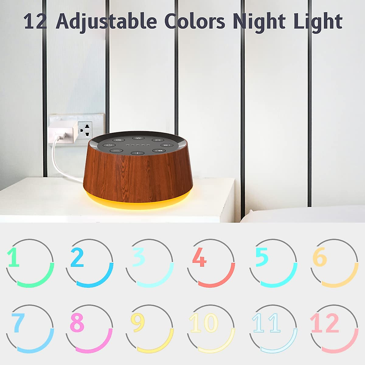 Brown Noise Sound Machine with 30 Soothing Sounds 12 Colors Night Light White Noise Machine for Adults Baby Kids Sleep Machines with 36 Volume Levels Memory Function 5 Timers for Home Office Travel