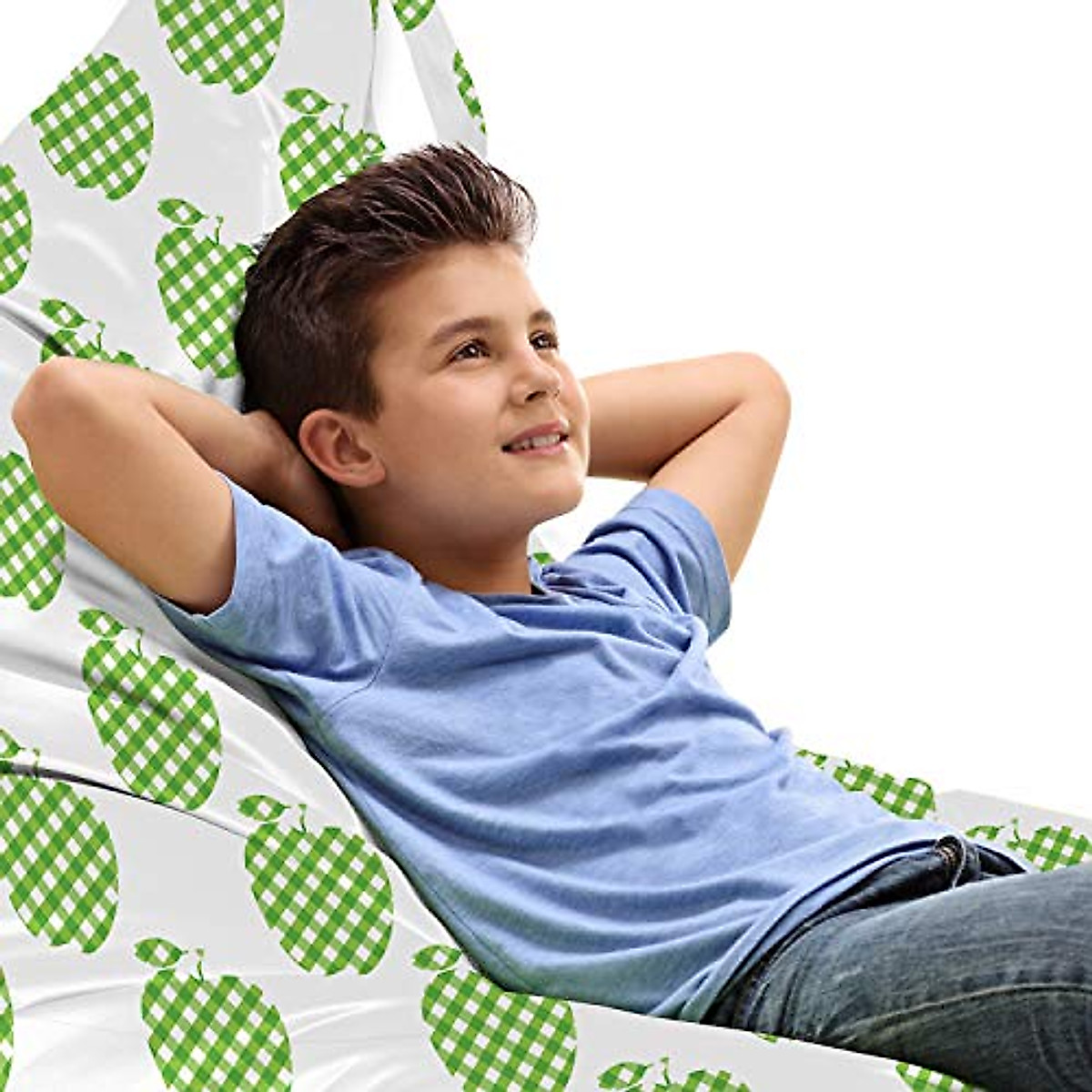 Lunarable Green Lounger Chair Bag, Gingham Checkered Fresh Raw Print Plain Background, High Capacity Storage with Handle Container, Lounger Size, Lime Green Green