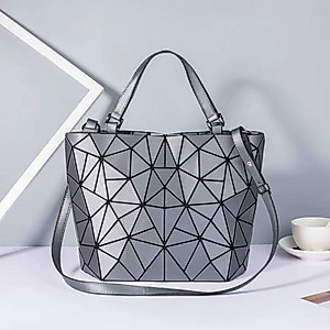 Kbinter Geometric Luminous Purses and Handbags Shard Lattice Eco-Friendly Artificial Leather Rainbow Holographic Purse, Silver, Large