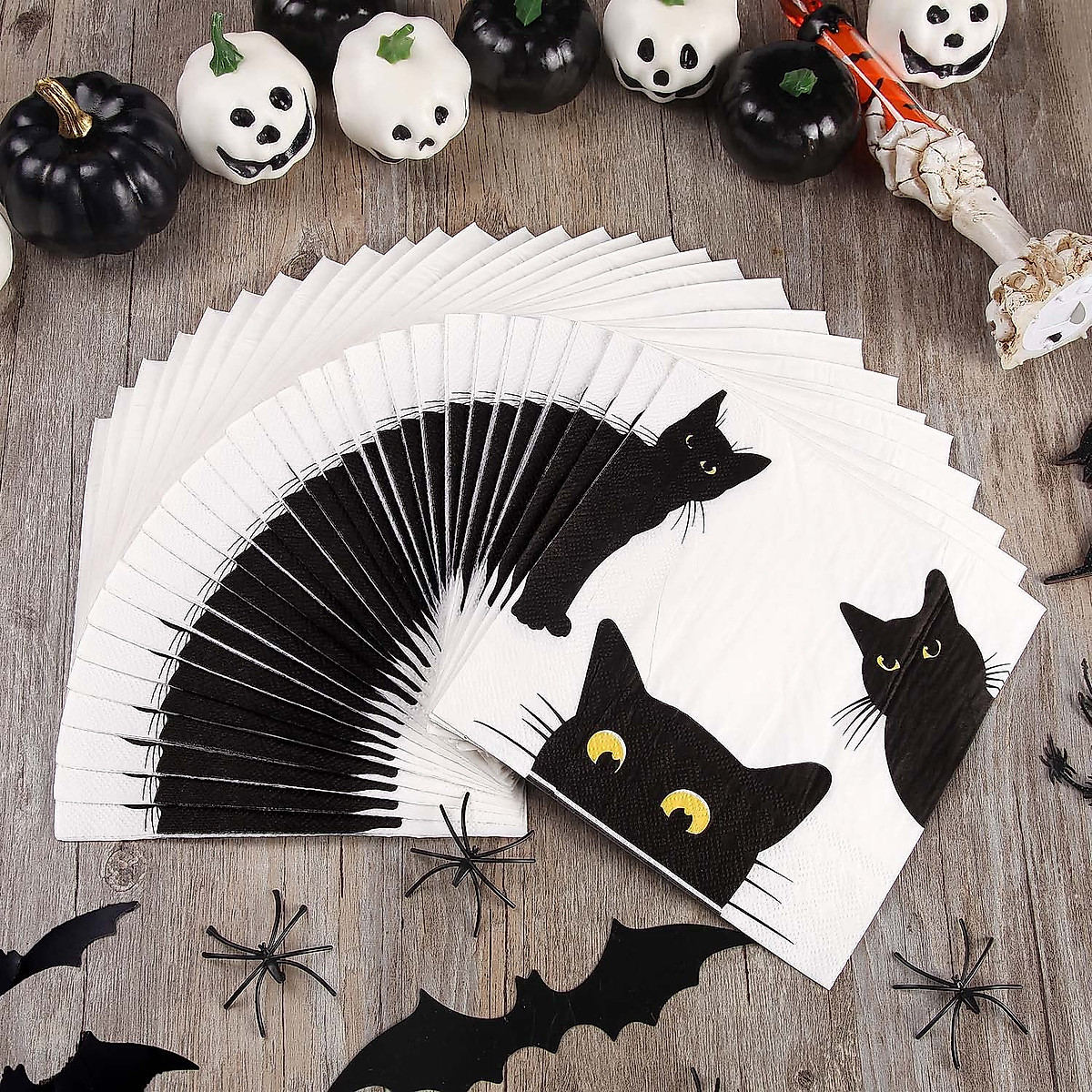 Quera 50 Pack Black Cat Disposable Paper Napkins Party Supplies Halloween Paper Napkins Cocktail Napkins Perfect For Halloween Black Cat Gifts Dinner Party Decoration 6.5'' X 6.5''