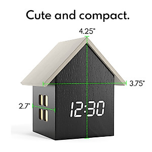 Driini Digital House Shaped Alarm Clock with Temperature Display (Dark Wood) – Modern Aesthetic with Cute Cube Frame and White LED Dimmer - Perfect Small Desk Clock for Bedside Table or Bedroom Mantle