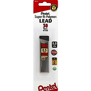 Pentel® Hi-Polymer Lead Refills, 0.5 mm, HB Hardness, Tube Of 30 Refills