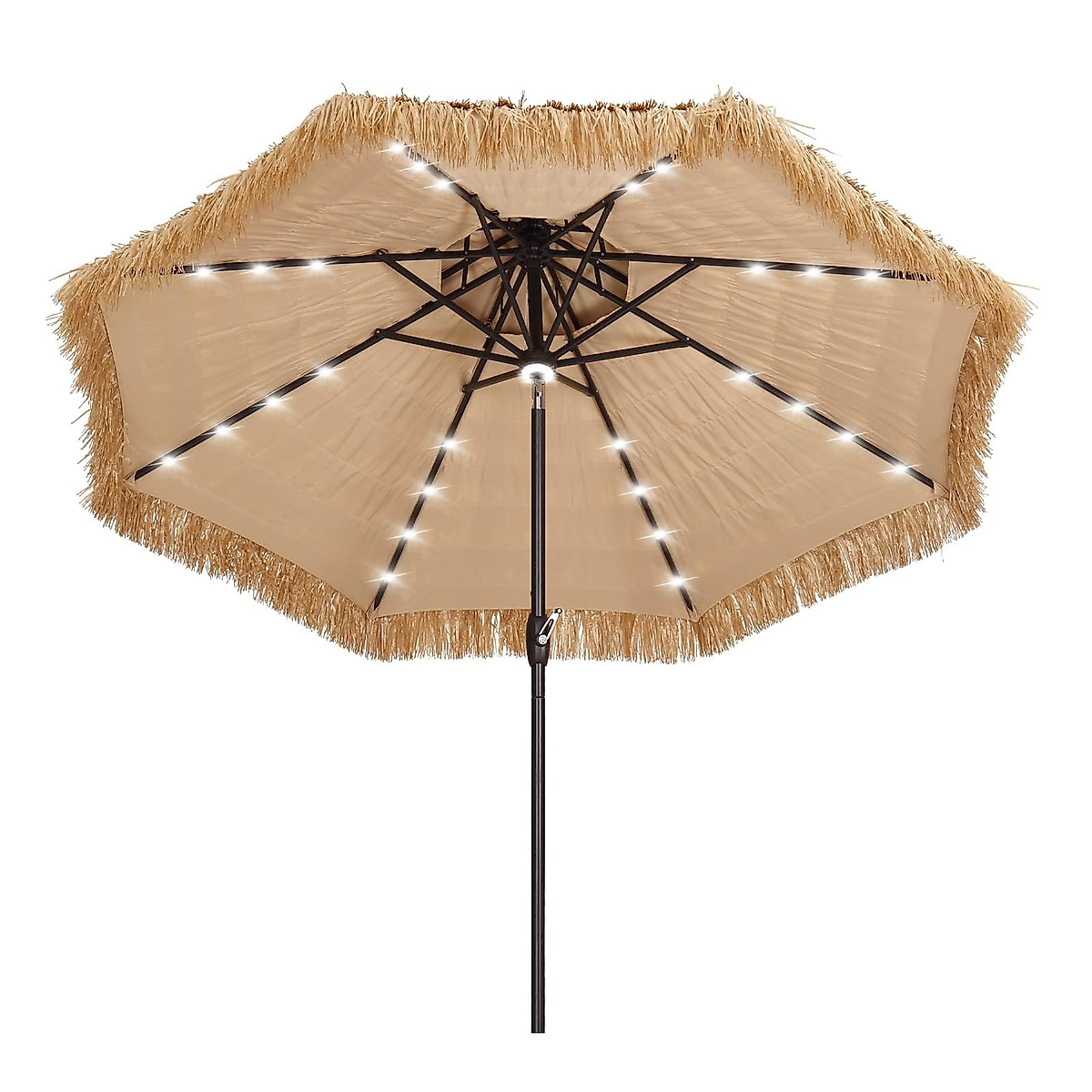 Wonlink 9 FT Patio Tiki Umbrella, Outdoor Patio Umbrellas with 32 LED Lighted Double Top Thatched for Pool Beach